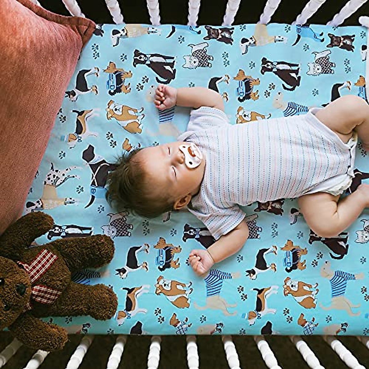 Crib Sheet - Fitted Crib Sheet Baby Sheet for Standard Crib and Toddler mattresses Nursery Bedding Sheet Crib Mattress Sheets for Boys and Girls 1 Pack Dog Toddler Sheet by UOMNY