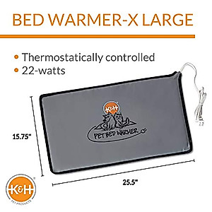 K&H PET PRODUCTS Pet Bed Warmer Gray X-Large 15.75 X 25.5 Inches