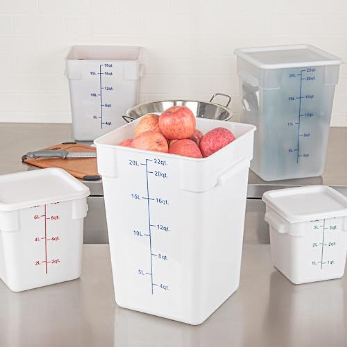 Restaurantware - Met Lux 22 Quart Food Storage Container, 1 White Storage Container - Lids Sold Separately, Blue Volume Markers, Dishwashable Container, Side Handles, For Storing Foods