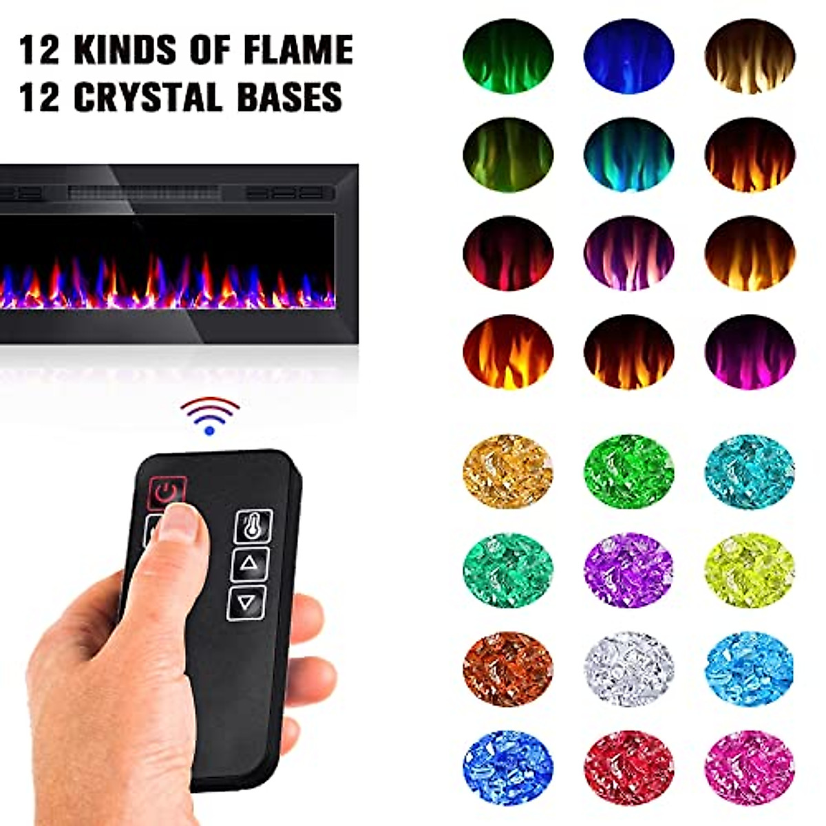 Upesitom Electric Fireplace Insert 31" Fireplace Heater Recessed & Wall Mounted, 750/1500W Linear Fireplace LED Fireplace Insert with Adjustable Flame Colors, Bracket, Timer, Remote Control