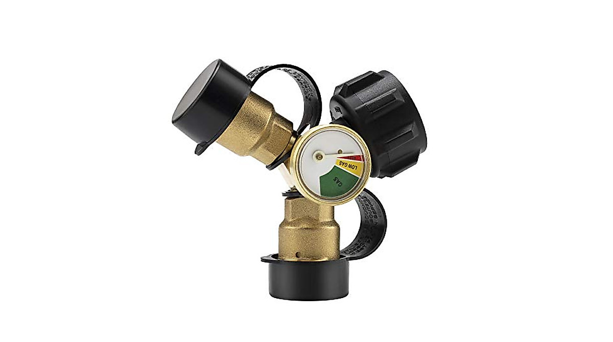 LICHAMP 2 Way Propane Splitter with Gauge for RV & BBQ