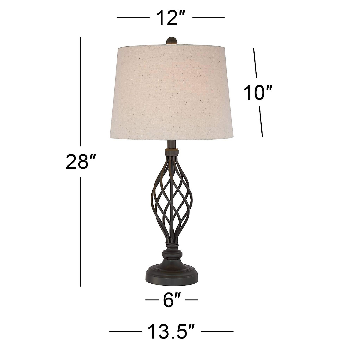 Franklin Iron Works Annie Traditional Rustic Farmhouse Table Lamps 28" Tall Full Size Set of 2 Bronze Iron Scroll Tapered Cream Drum Shade for Living Room Bedroom House Bedside Nightstand Home