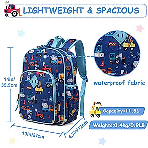 VASCHY Toddler Kids backpacks, Cute Lightweight Water Resistant Preschool Kindergarten Daypack SchoolBag Boolbag for Boys Construction Cars