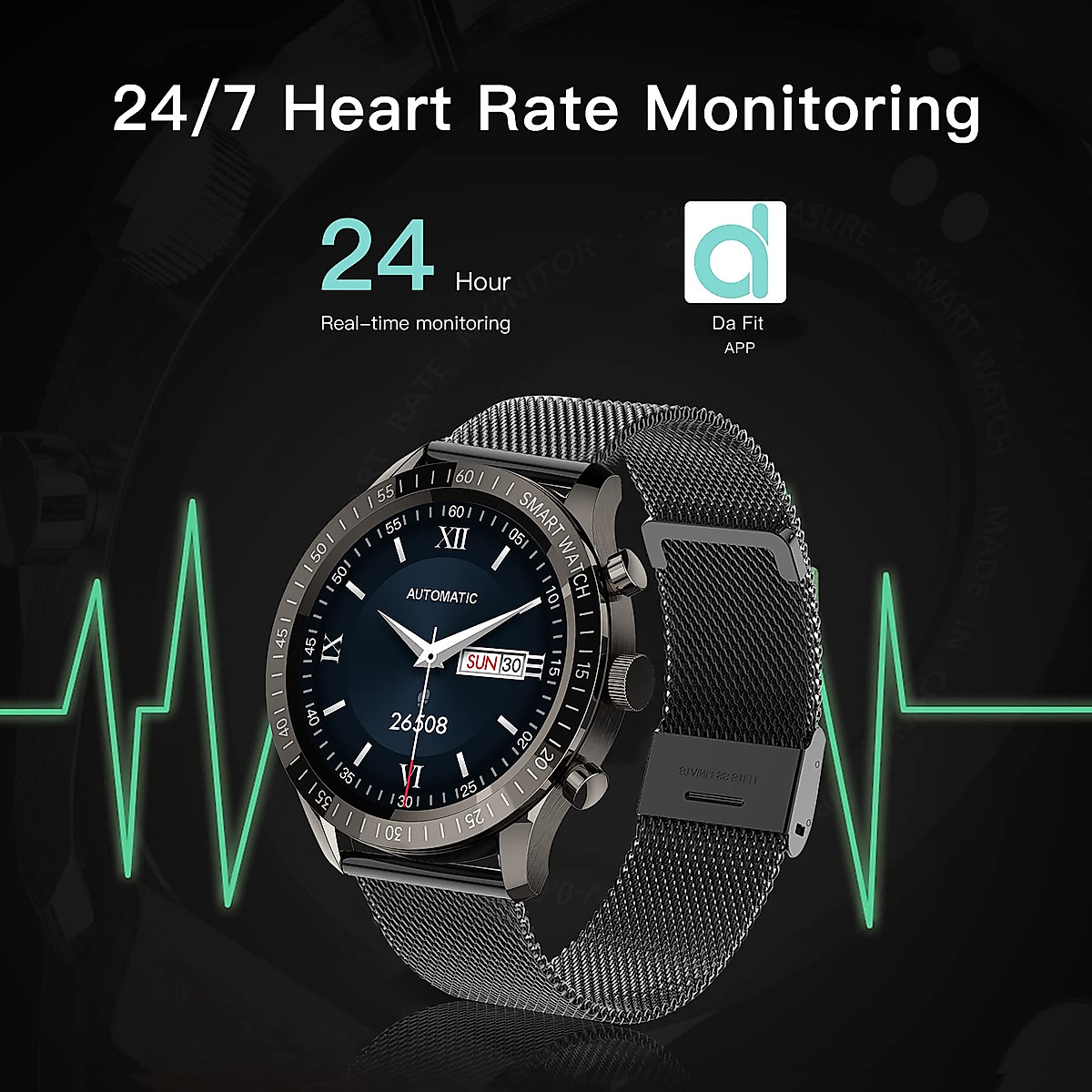 Smart Watch for Men, Fitness Watch with Heart Rate Monitor, Custom Dial, Pedometer, Waterproof Smartwatch for Android Phones iPhone Samsung (Black)