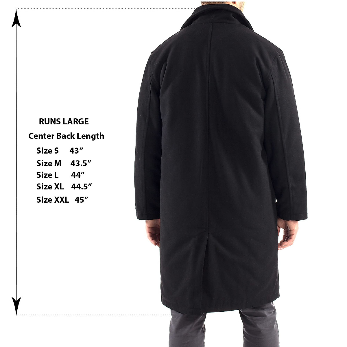 Alpine Swiss Zach Men’s Wool Blend Overcoat – Knee-Length Trench Coat, Runs Large for Layering Over Suits or Sweaters Black Large