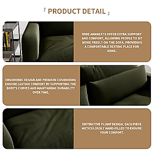 Meeyar 80 Inch Down Sofa Couches for Living Room Linen Fabric 3 Seater Couch with Lumbar Pillows and Wooden Legs Cloud Sofa Upholstered Furniture for Home Office Bedroom Apartment Lounge, Olive Green