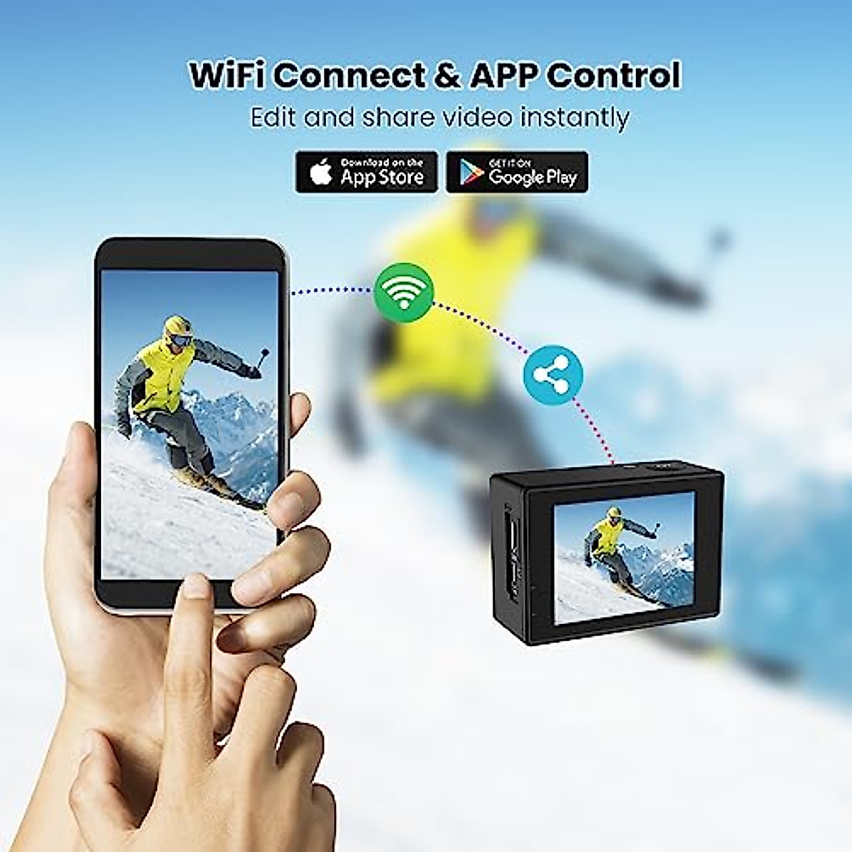 SJCAM Upgraded SJ4000 Action Camera 4K Ultra HD Dual Screen Underwater Camera 98FT Waterproof, 170° Wide Angle, Stabilization, 5X Zoom, WiFi Camera with Extra Battery, SD Card, Helmet Accessories Kit