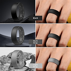 Egnaro Silicone Ring Men, Inner Arc Ergonomic Breathable Design Mens Rubber Wedding Band, 7 Rings / 4 Rings / 1 Ring Engagement Bands Promise Anniversary Rings, Suitable for Sports, Workout, Gym