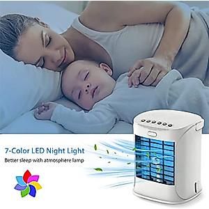 Mini Portable Air Conditioner, Personal Air Cooler, Evaporative air conditioner Fan with 3 Speeds, 3 in 1 Desktop Air Conditioner for Office, Bedroom, Outdoor