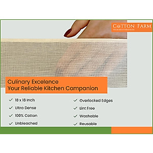 Cotton Farm Cheese Cloths, Grade 100 – 20x20 inch Hemmed, Unbleached, 100% Cotton, Ultra Fine Reusable Muslin Cheesecloth for Straining, Cooking, Baking,