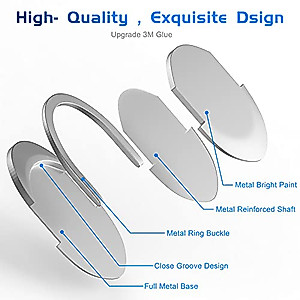 SOOSISI Cell Phone Ring Holder 2 Pcs, Finger Ring Universal 360 Degree Rotation Phone Rings & Magnetic Car Mount Compatible, with All iPhone & Android Smartphones (Silver)