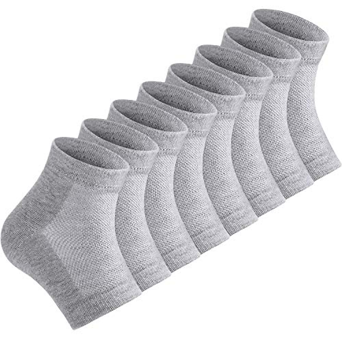 Bememo Soft Gel Heel Socks Ventilate Open Toe Socks 4 Pairs for Dry Hard Cracked Skin Moisturizing Day Night Care Skin (Gray)