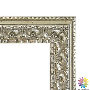 MBC MAT BOARD CENTER, 11x14 Ornate Picture Frame, Silver Beige Color, Matted to 8x10 - White Mat - Tempered Glass