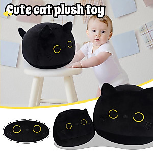 Alayger Black Cat Plush Pillow 7" Black Kitten Stuffed Animals, Soft Kawaii Plushies Hugging Cat Plush Toy for Kids