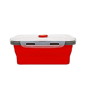 CARTINTS Set of 3 Collapsible Food Storage Containers with Lids, Collapsible Silicone Bowls, Silicone Lunch Containers, For Meal Prep, Camping, Travel, Microwave and Freezer Safe,500ml,Red