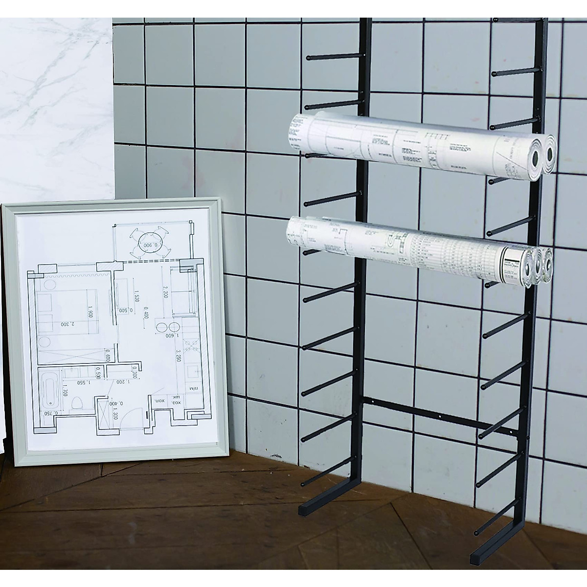 Wall Mount Blueprint Storage Rack Hanging Poster Display Rack Blueprint Roll File Holder,Art Paper Racks,Bulletin Board Paper Roll Holder Rack