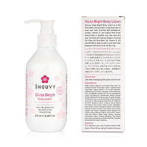 Shouvy Pure Glutathione Brightening Body Lotion for Dark Spots, Smoothing, Even Skin Tone, Intense Hydration & Body Moisturizers with Arbutin, Vitamin C, AHA- Vegan Lotion, 8.28 Fl Oz Bottle