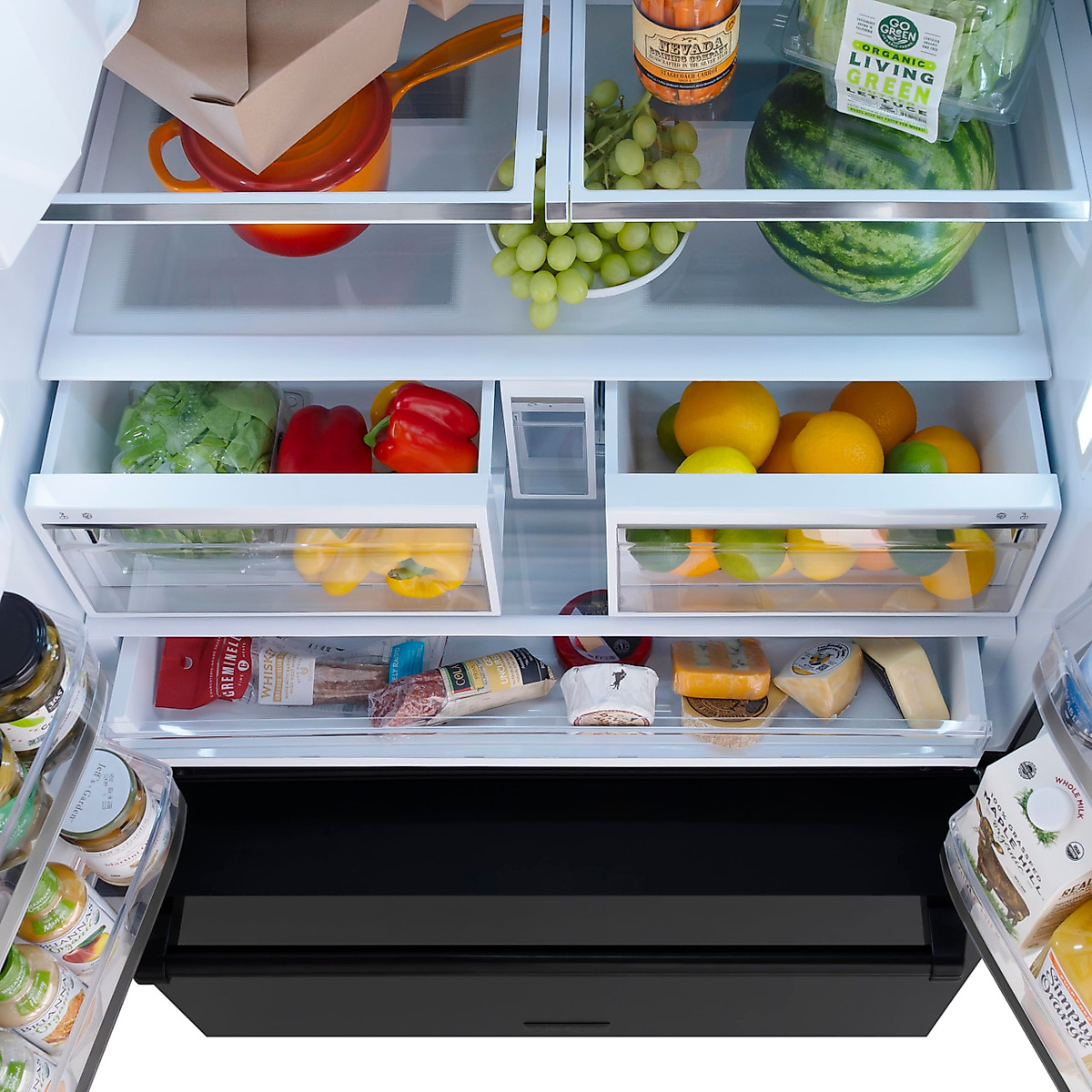 Z Line Kitchen and Bath ZLINE 36 in. 28.9 cu. ft. Standard-Depth French Door External Water Dispenser Refrigerator with Dual Ice Maker in Black Stainless Steel (RSM-W-36-BS)