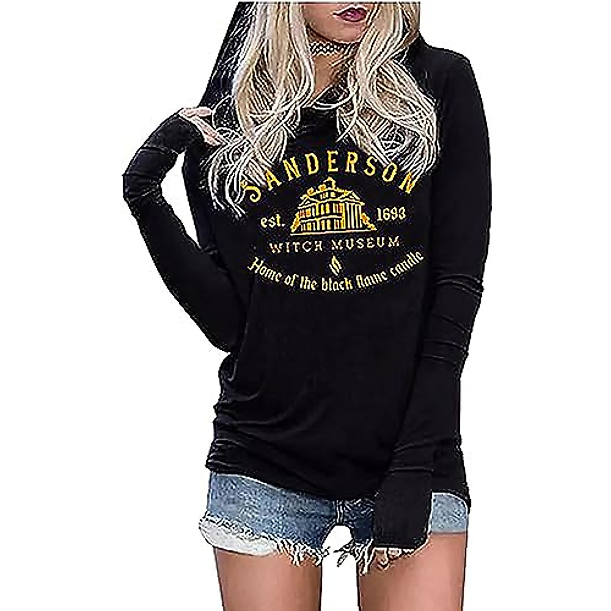 LYEIAO Halloween Fashion Hoodie for Women Halloween Hocus Pocus Tshirt Pumpkin Face Graphic Long Sleeve Top Pullover(Black4,M)