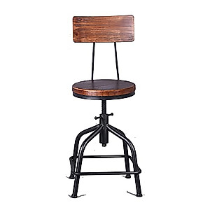 Topower Farmhouse Kitchen Stool, Industrial Counter Stool, Kitchen Deco Round Seat Standard Height Adjustable Swivel Bar Stools with Backrest Indoor House Design Wood Backrest Black Set of 2