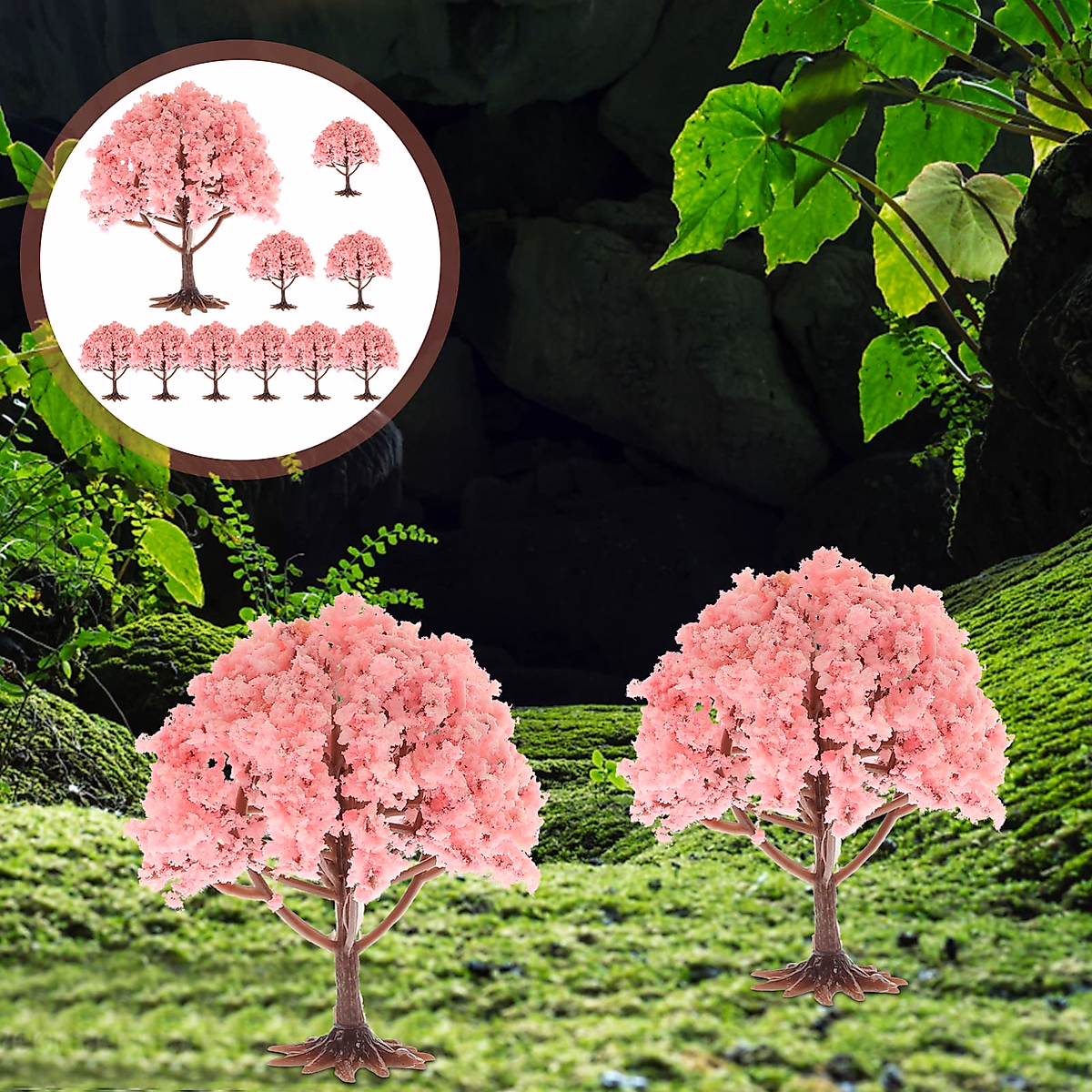 Angoily 10pcs Miniature Flower Tree Model Train Scenery Architecture Cherry Blossom Trees Mini Fake Trees for DIY Sand Table Crafts Building Model Scenery Landscape Ornaments