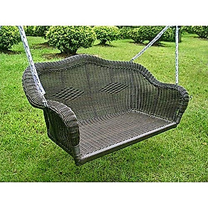 International Caravan Furniture Piece Resin Wicker Hanging Loveseat Swing
