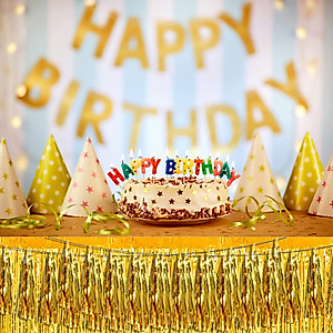 4P Gold Foil Fringe Metallic Tassel Streamers Banner Tassel Garland for Parade Floats, Bachelorette, Wedding, Birthday, Halloween, Christmas, Bridal/Baby Shower Party Decorations