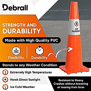 DEBRALL Traffic Cones 6 Pack – 36 Inches, 3 Reflective Strips, Resistant PVC Plastic, Safety Cone, Multipurpose Cones, for Parking, Construction, School