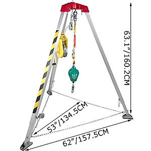 BestEquip Confined Space Tripod 8' Legs, 1800lbs Winch Confined Space Kit, 98' Cable Confined Space Rescue Tripod, with 32.8' Fall Protection, for Traditional Confined Spaces