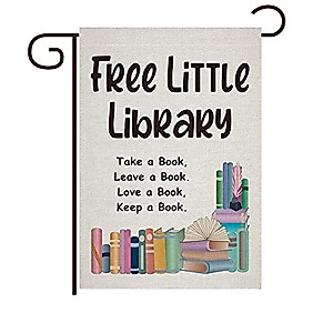 Free Little Library Sign Flag Gift for Reading Lovers and LFL Lovers Vertical Double Sided 12.5×18 Inch Garden Flag Reading Return Books, Outdoor Yard Decor