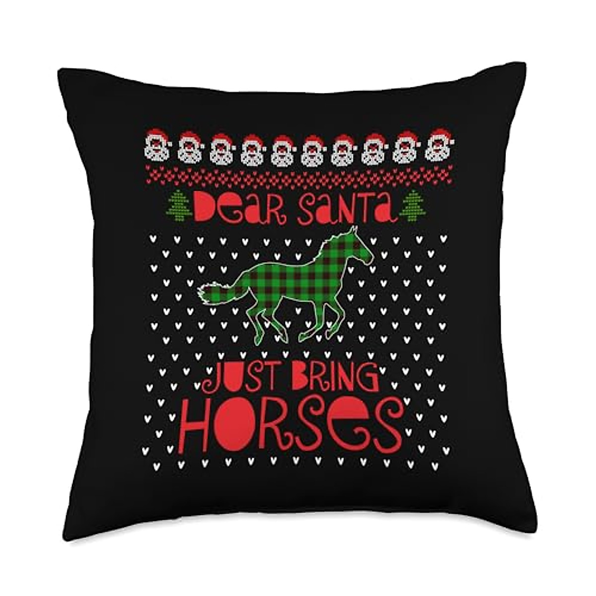 Funny Christmas Family Matching Outfits by SMP Dear Santa Just Bring Horses Matching Christmas Ugly Sweater Throw Pillow, 18x18, Multicolor