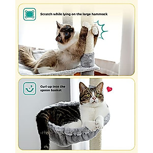 PETEPELA Cat Tree for Large Cats, 56.3" Multi-Level Cat Tower with Sisal Scratching Posts, Super Large Hammock(20"x17") and Top Cat Perch for Heavy Cats, Grey