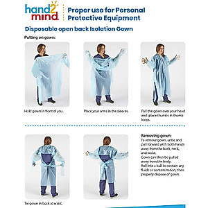 hand2mind Polyethylene, Level 1, Disposable, Non-Surgical Isolation Gowns, Blue, 150 pcs/case (10 Bags of 15 Gowns per case)