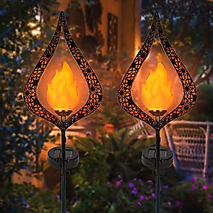 Glintoper 2 Pack Solar Garden Stake Lights Outdoor, Solar Powered Flickering Flame Lights, Dancing Flames LED Landscape Lighting, Halloween Christmas Decorative Torch Art for Yard Walkway Pathway Lawn
