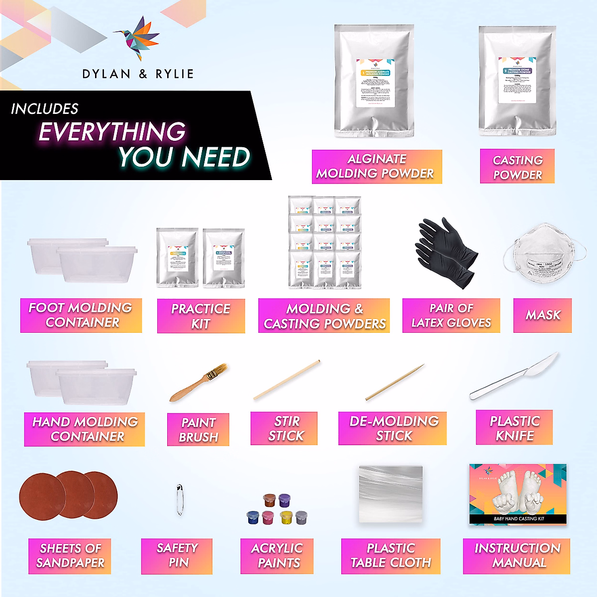 Newborn Deluxe Baby Casting Kit - Baby Girl Gifts for Infant Hand & Foot Mold Kit - Baby Gift Feet Mold Kit - Baby Shower Gifts Stuff for Newborn Boy - New Born Baby Print Kit - Gifts for New Mom