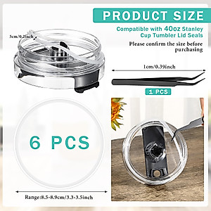 Vesici 6 Pcs 40 oz Replacement Tumbler Rubber Lid Seals and Tweezers for Easy Removal 3.35 Inches O Shaped Resealable Lid Gaskets for 40 oz Tumbler with Handle (Clear)