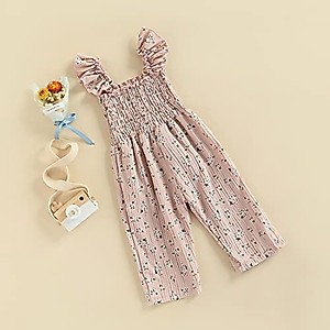 Toddler Girl Jumpsuit Romper Flower Pleated Overalls Pants Baby Girl Summer Clothes (3-4 T, Pink)