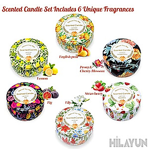 6 Pack Scented Candles Set for Thanksgiving Christmas Gift, Soy Wax Stress Relief Aromatherapy Candles, Relaxation Gift Baskets for Women, Great Gift Ideal for House-Warming and Birthday