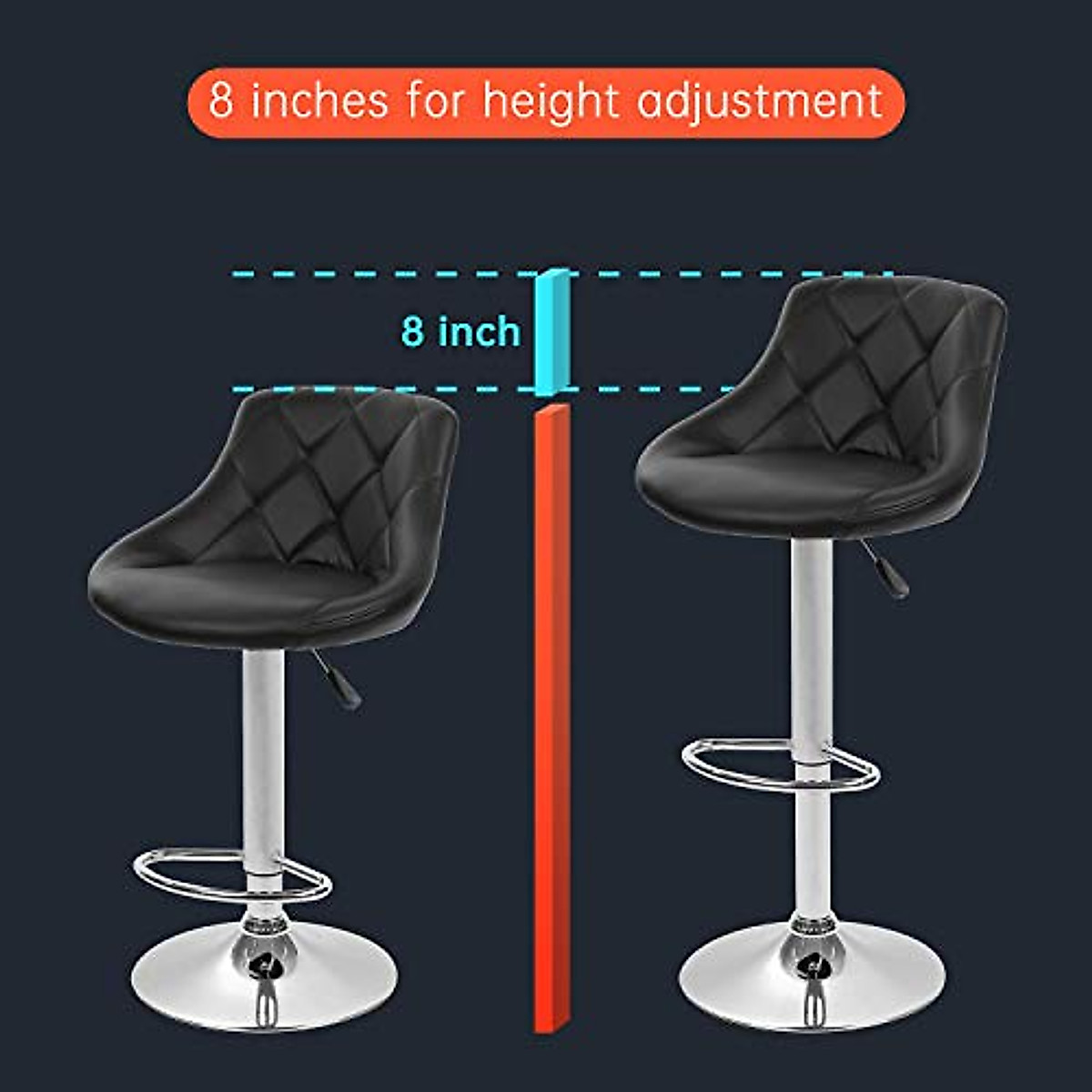 FDW Bar Stools Set of 2 Barstools Swivel Stool Height Adjustable Bar Chairs with Back PU Leather Swivel Bar Stool Kitchen Counter Stools Dining Chairs