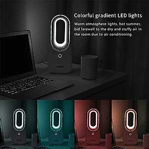 let'me Desk Fan, Small Bladeless Fan Quiet Table Fan, 11.8in Battery Operated Personal Desktop Fan with 5-Colors Lights, Touch Control, Rechargeable Breeze Fan for Bedroom, Office, Home