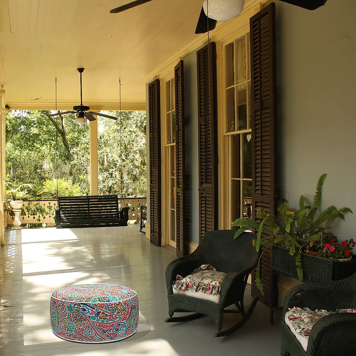 FUNHOME Inflatable Stool Ottoman Footrest with Handle, All Weather Footrest Seat with Foot Pump D20 xH9, Water Repellent Footstool Pouf for Home Patio Garden and Camping Use-Melora Paisley