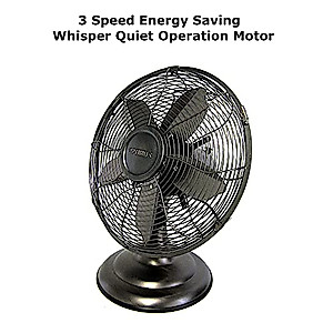 Optimus F-6212A F-6212A 3-Speed 60-Watt 12-In. Portable Retro Oscillating Table Fan