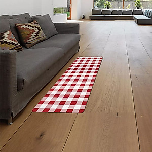 Libaoge Kitchen Mat Rug Set of 2 Red White Buffalo Plaid Runner Rug Anti-Fatigue Comfort Memory Foam Standing Mat Non-Slip Floor Door Mat for Bathroom Bedroom 16x24n+16x47in