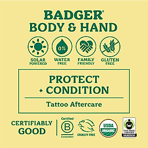 Badger - Tattoo Balm, Natural Tattoo Aftercare Salve, Tattooing Cream that Heals and Protects w/Coconut and Tamanu Oil, Organic Tattoo Butter 2oz Tin