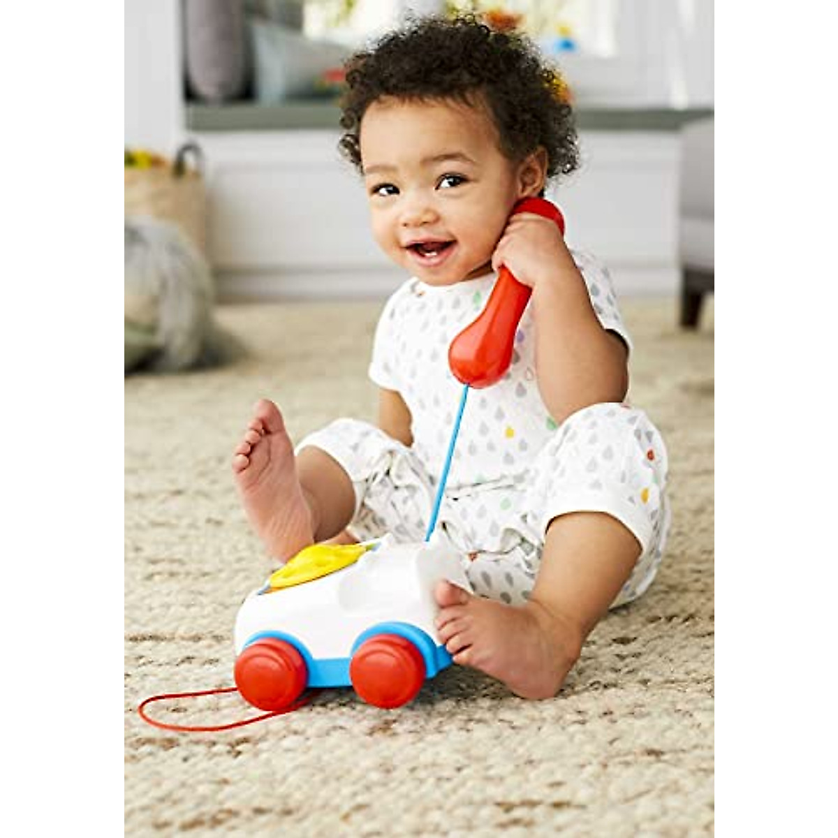 Fisher-Price Toddler Pull Toy Chatter Telephone Pretend Phone With Rotary Dial And Wheels For Walking Play Ages 1+ Years