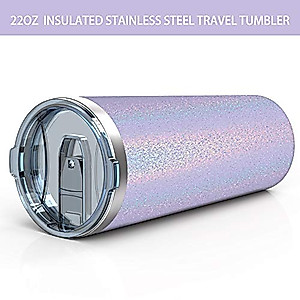 Aikico Travel Tumbler with Lid and Straws, Insulated Stainless Steel Travel Mug for Ice Drinks & Hot Beverage, Double Wall 22oz Powder Coated Coffee Cup for Home and Office, Rainbow Lavender Purple