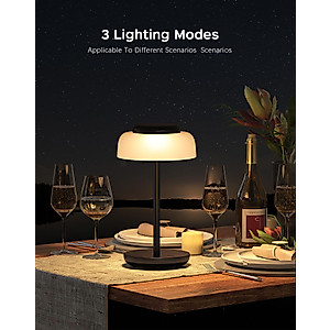 QiMH Battery Operated LED Table Lamp, 5000mAh Waterproof Cordless Desk Lamp with 3 Level Brightness Touch Control, Mini Rechargeable Night Light for Living Room, Bedroom, Outdoor bar (Black)