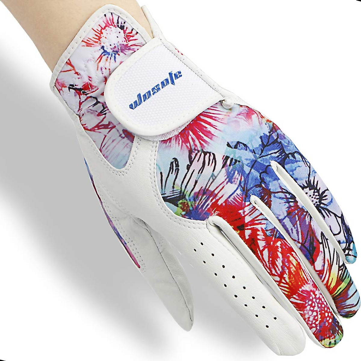 wosofe Golf Glove Women Pair Cool Leather Both Hand Summer Floral Large Colorful Breathable Sport Gloves