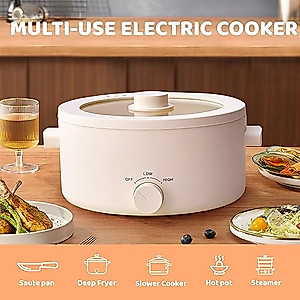 Olayks 3L Electric Pot for Cooking, Ceramic Glaze Non-Stick Shabu Shabu Pot Electric with Adjustable Power Control for Shabu Shabu, Noodles, Sauté, Soup, Steak, Stir Fry, Eggs