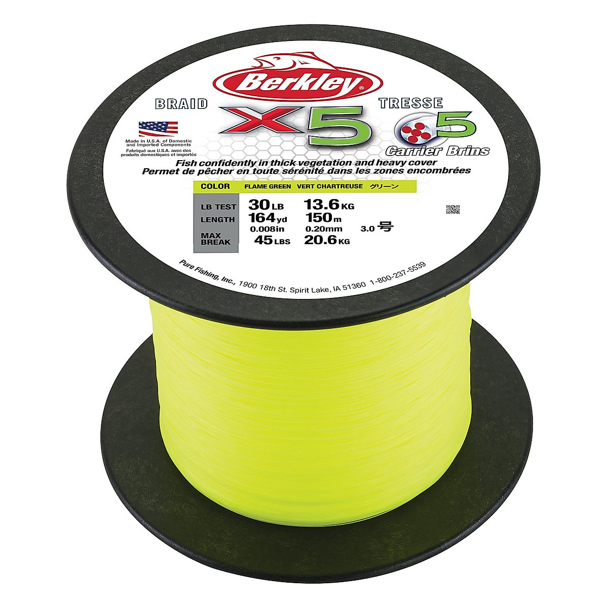 Berkley x5 Braid Superline, Crystal, 10-Pound Break Strength, 328yd Fishing Line, Suitable for Freshwater and Saltwater Environments, Low-Vis Green